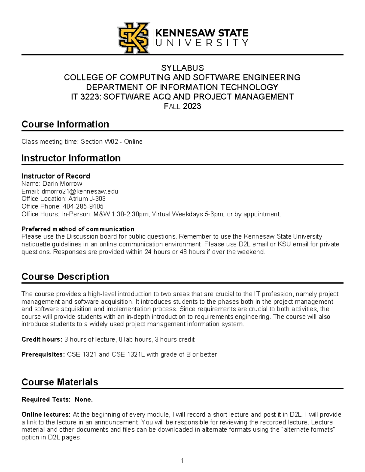 IT3223 Syllabus - SYLLABUS COLLEGE OF COMPUTING AND SOFTWARE ...