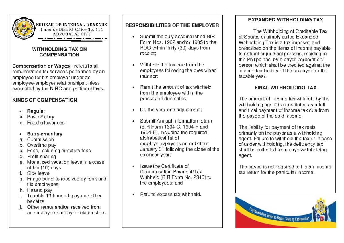 Brochure ON Withholding TAX ON Compensation - WITHHOLDING TAX ON ...