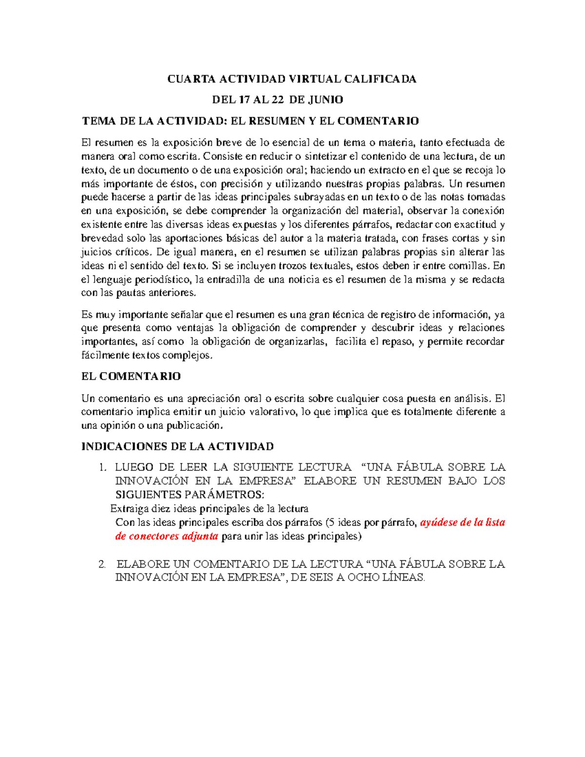 Cuarta Actividad Virtual Comunicación - CUARTA ACTIVIDAD VIRTUAL CALIFICADA DEL 17 AL 22 DE ...