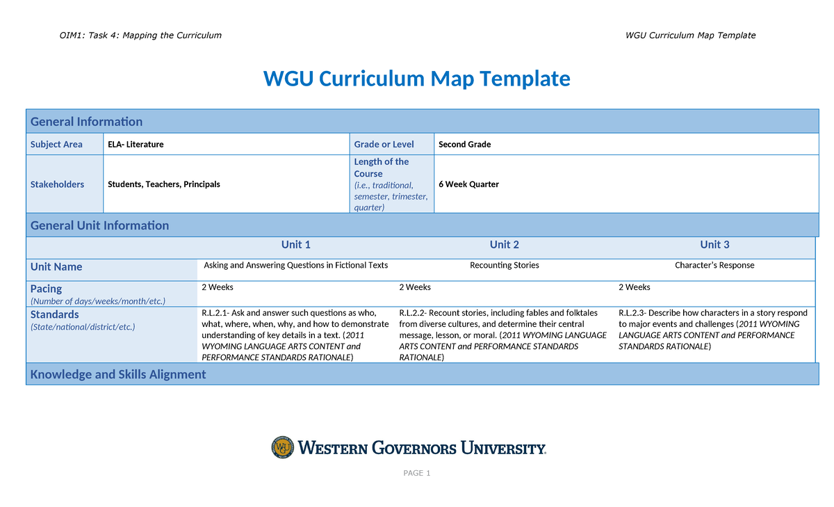WGU Curriculum Map Task 4 - WGU Curriculum Map Template General ...