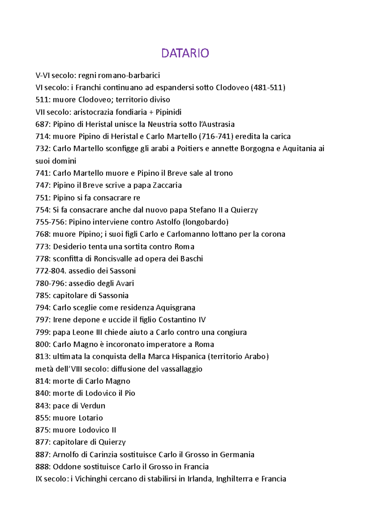 Datario 2 - Date dal 511 al 1231 DC (i Franchi) - DATARIO V-VI secolo ...