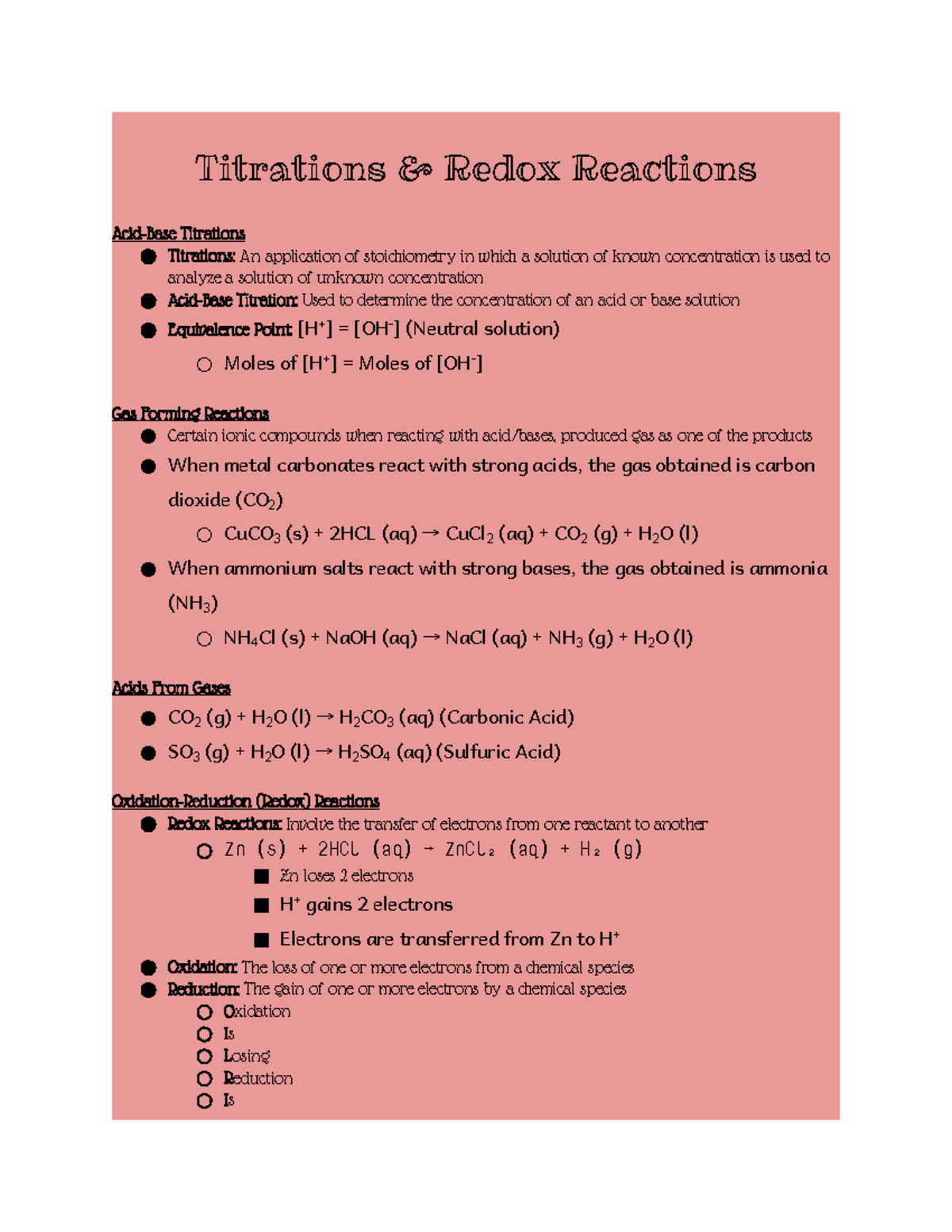 4.4 Notes - Titrations & Redox Reactions Acid-Base Titrations ...