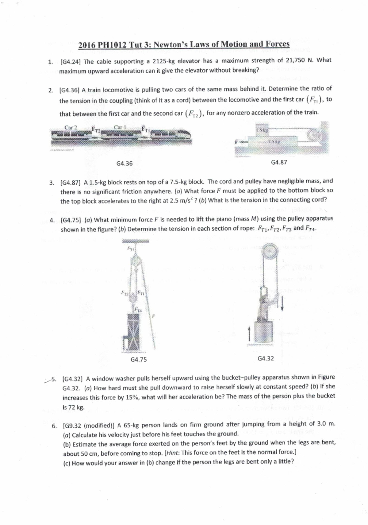 Tutorial 3 solution newtons law of motion and forces - PH1012 - Studocu