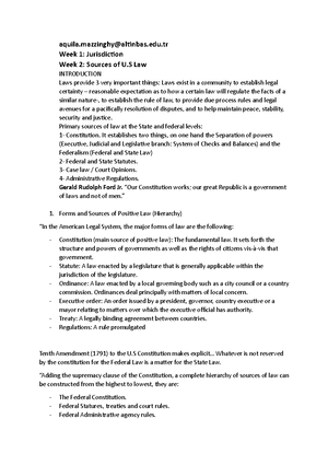 Chapter One - Introduction to US Law - Studocu