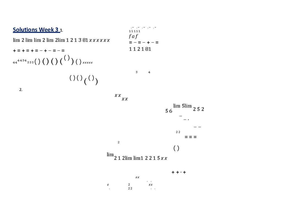 Solutions Week 3 - ITMTA Exercise - Solutions Week 3 1. lim 2 lim lim 2 ...