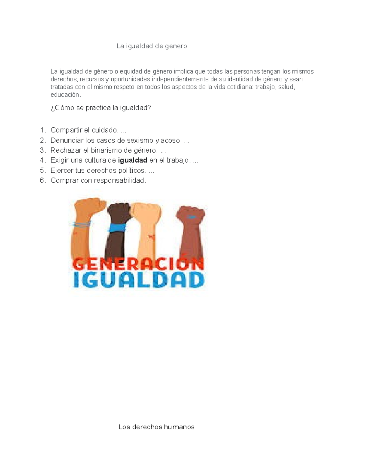 La igualdad de genero - ejercicios - La igualdad de genero La igualdad ...