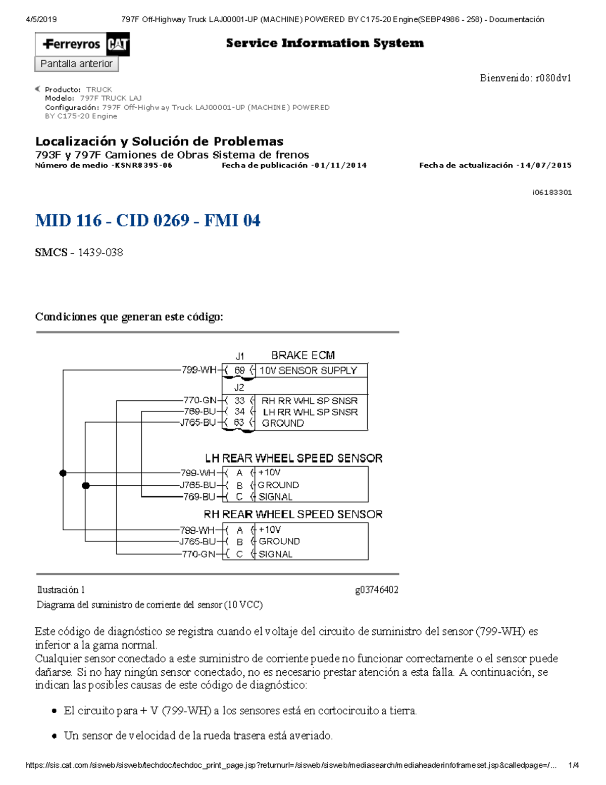 MID 116 - CID 0269 - FMI 04 sensor de volocidad de ruedas - Pantalla ...