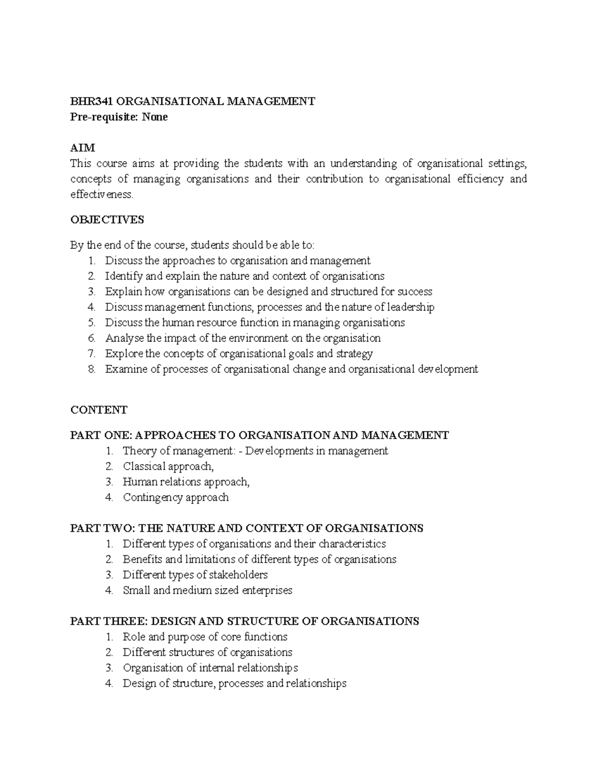 Organisation Management Course Outlineorganizational management ...