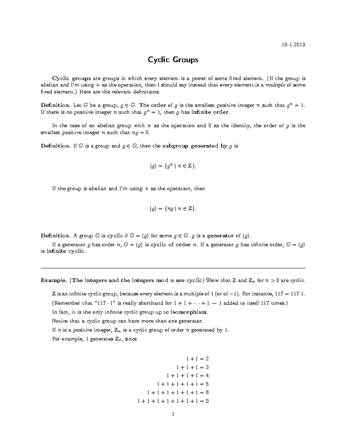 Cyclic-groups - Cyclic-groups - 10-1- Cyclic Groups Cyclic groups are groups in which every ...
