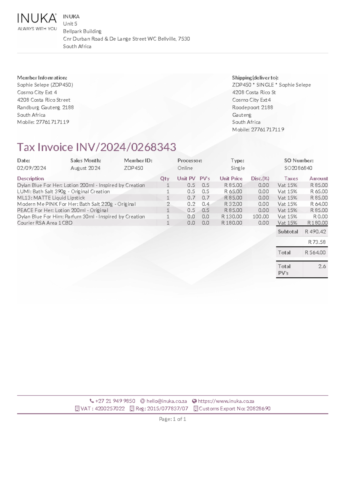 INV-2024-0268343 - Good - Tax Invoice INV/2024/ Description Qty Unit PV ...
