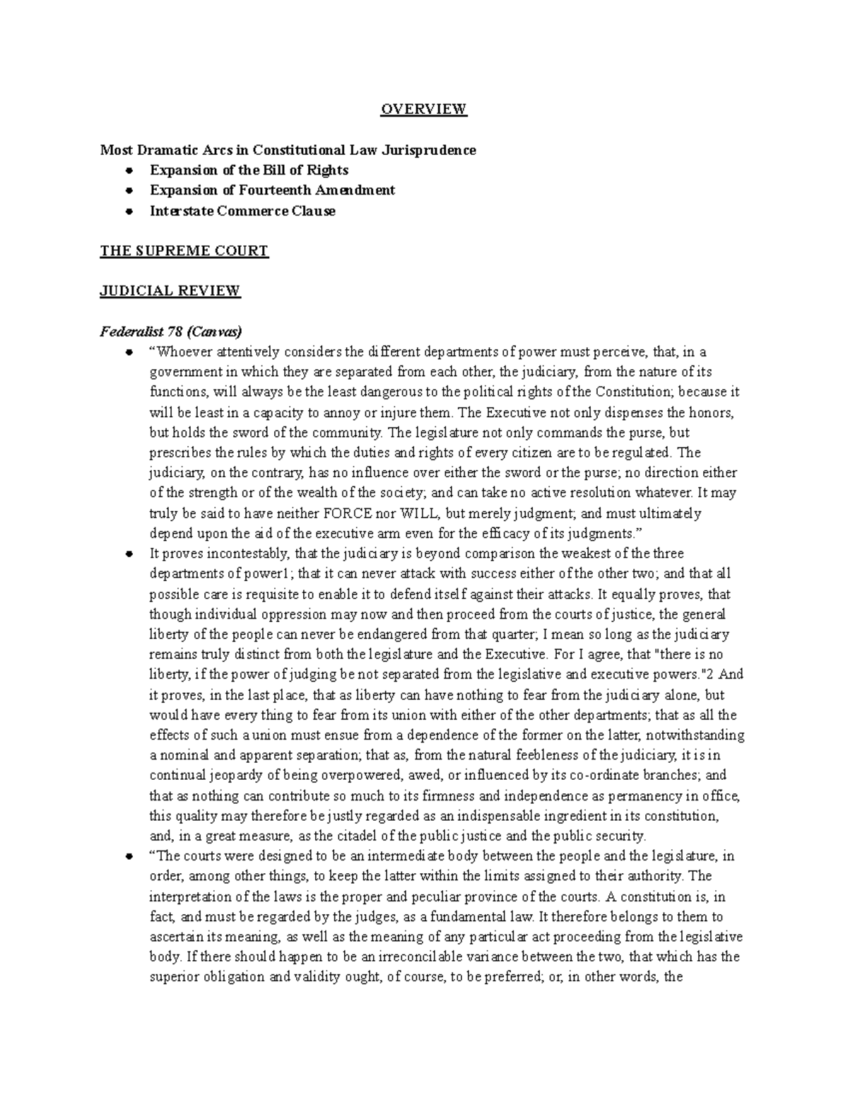 Conlaw Final - Outline for Constitutional Law. - OVERVIEW Most Dramatic Arcs in Constitutional ...