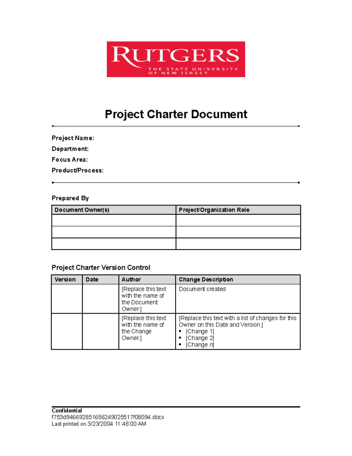 Project Charter Document - Project Charter Document Project Name ...