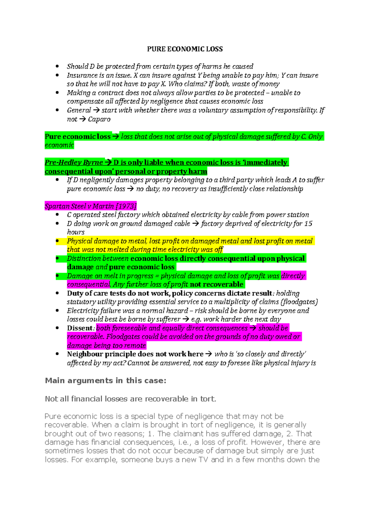 PURE Economic LOSS - LL104 - London School of Economics - Studocu