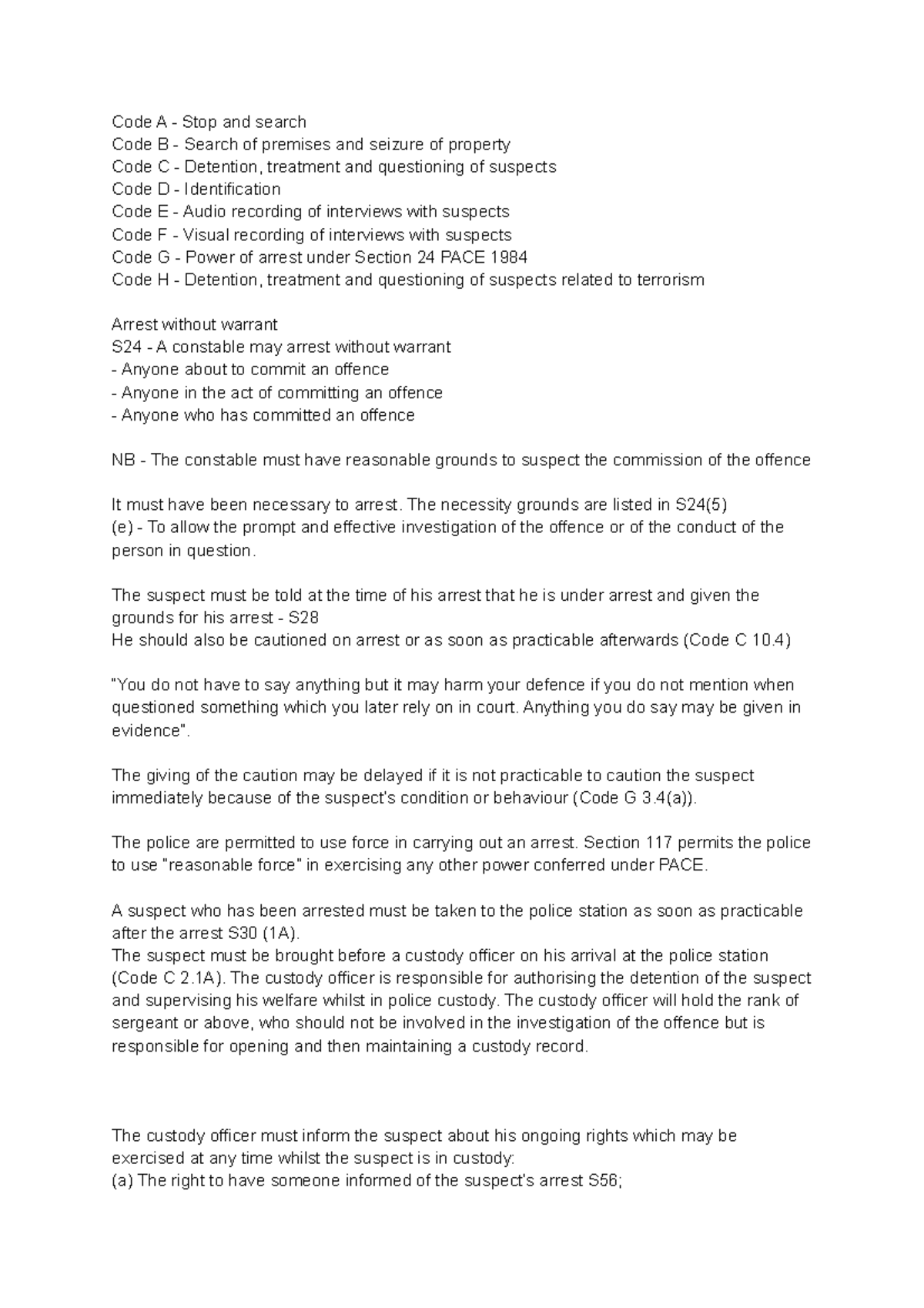 Criminal Process and Evidence Revision - Code A - Stop and search Code ...
