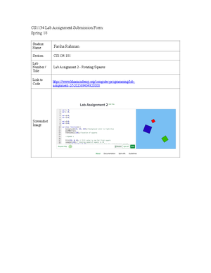 Computer science Lab 1 - CS1134 Lab Assignment Submission Form: Spring ...