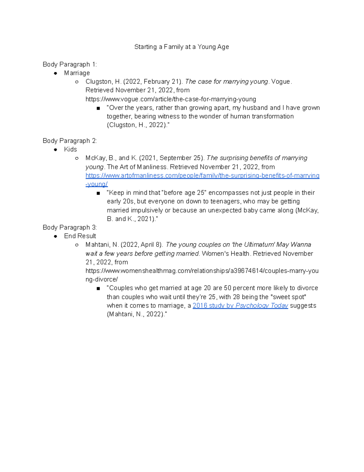 Commentary Essay Starting a Family at a Young Age - Starting a Family ...