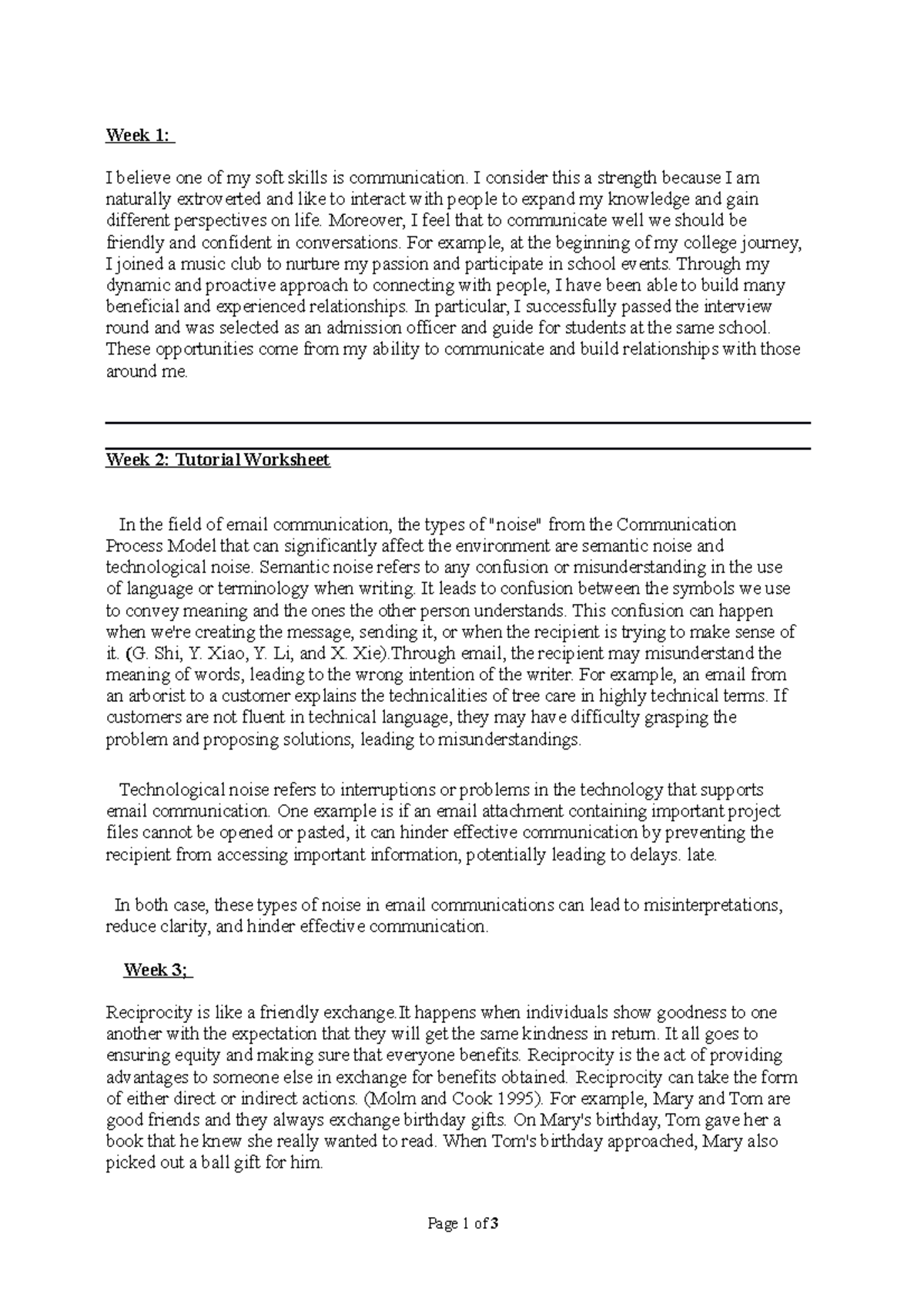 Worksheet Assessment COM10007 - Week 1: I believe one of my soft skills ...