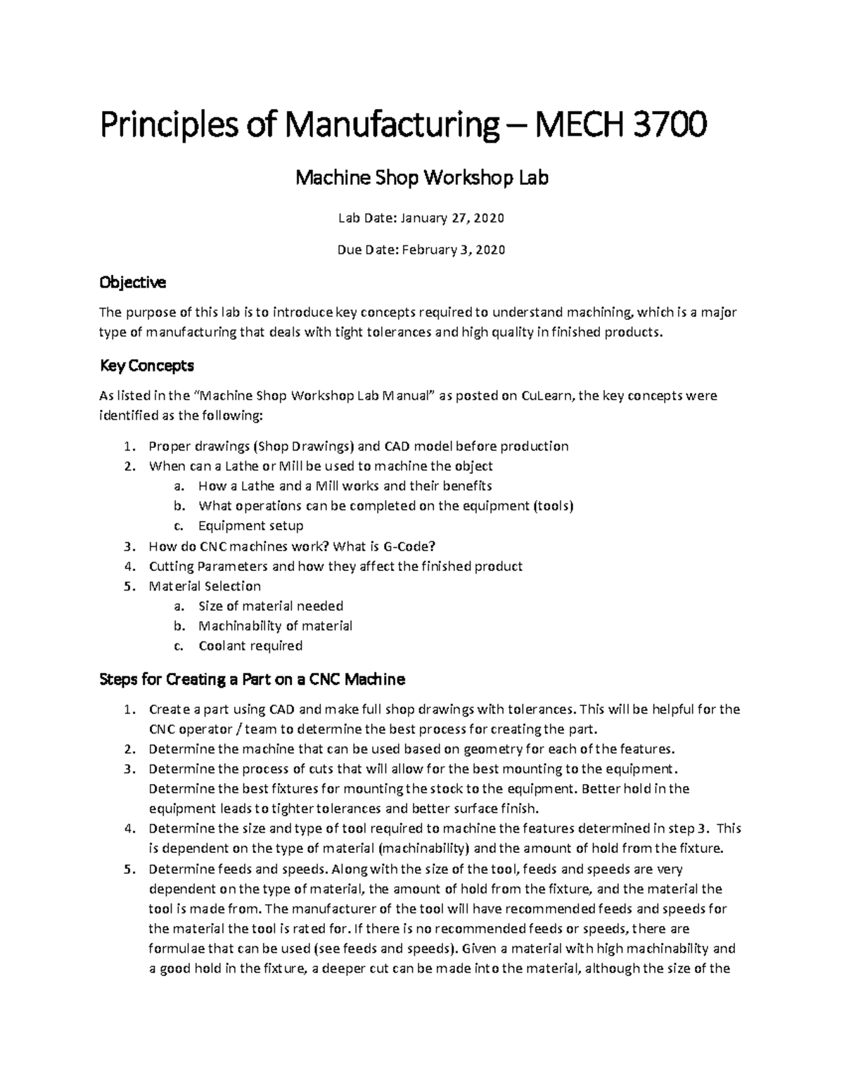 MECH 3700 Machine Shop Lab Report - Warning: TT: undefined function: 32 ...