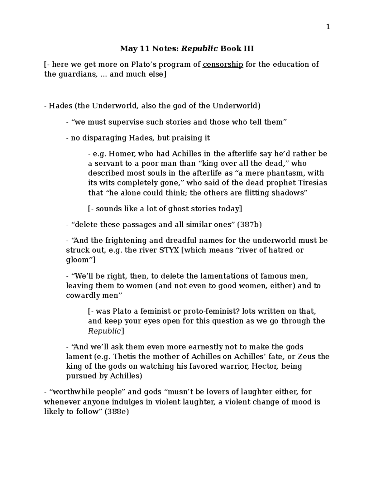May 11 Sk Notes - Republic Book III - May 11 Notes: Republic Book III ...