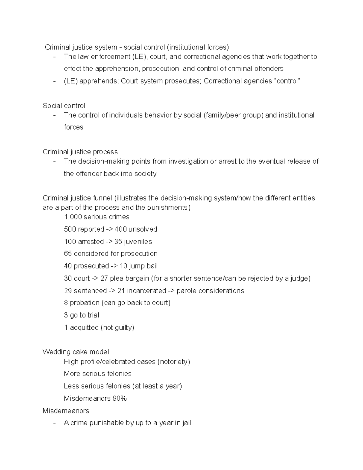 Intro to Criminal Justice Notes 1 - Criminal justice system - social ...