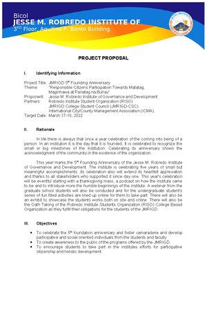 Project Proposal - Republic of the Philippines BICOL UNIVERSITY JESSE M ...