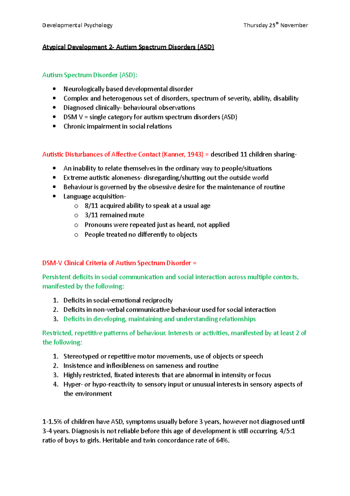 Developmental Psychology Lecture 9 - Developmental Psychology Thursday ...
