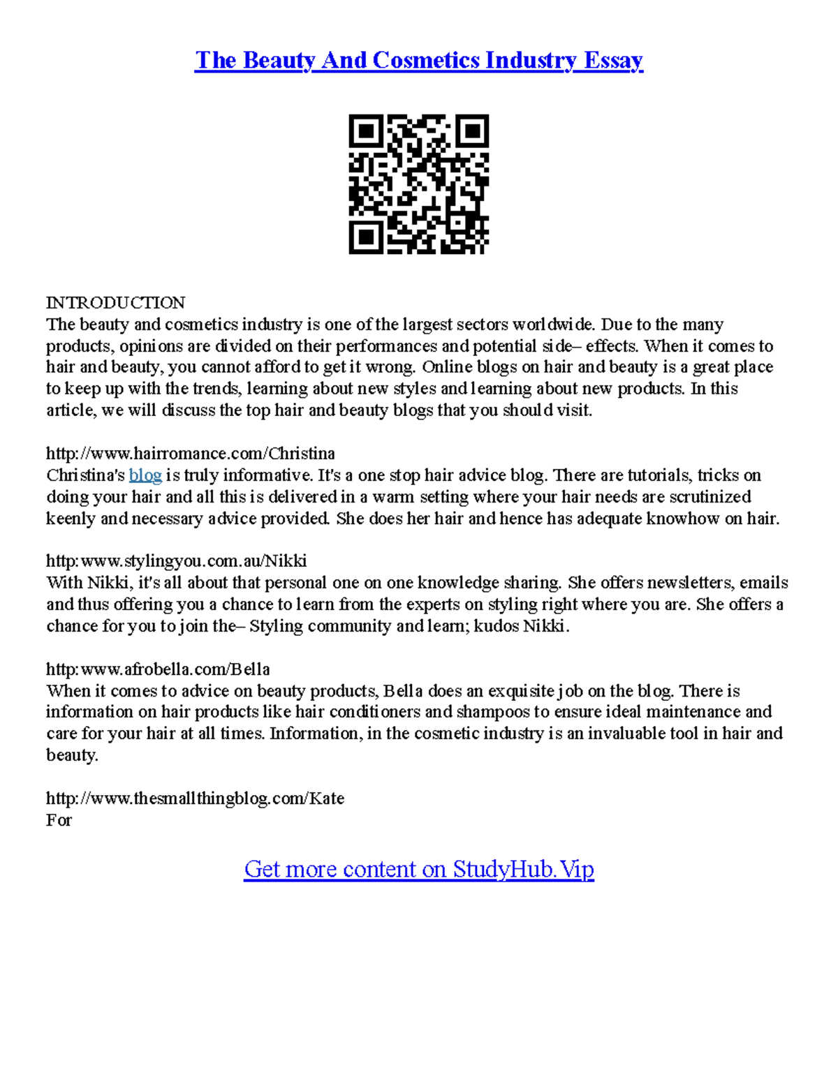 Opening Paragraph For Essay - The Beauty And Cosmetics Industry Essay ...