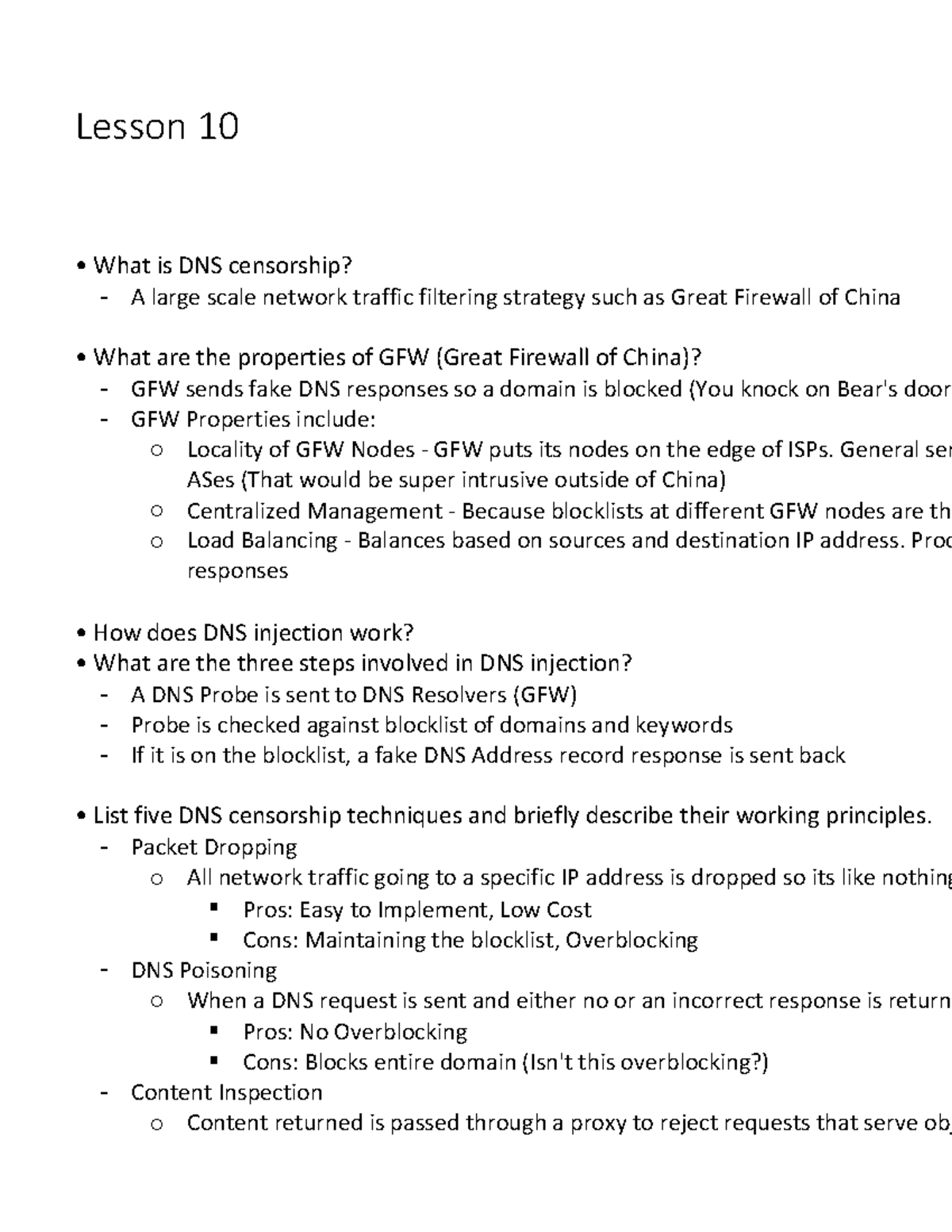 Lesson 10 Notes From Lecture Videos What Is Dns Censorship A Large Scale Network Traffic