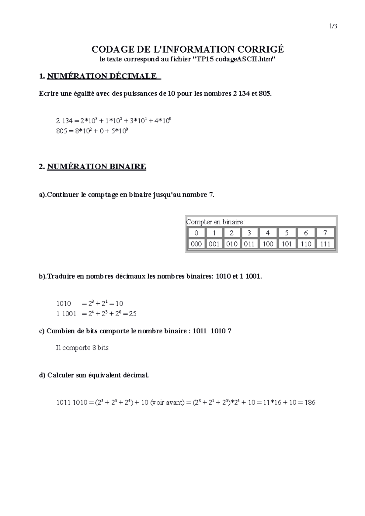 15 codage information corrige - 1 / CODAGE DE L'INFORMATION CORRIGÉ le ...
