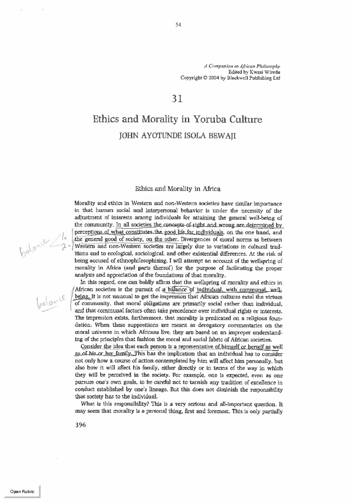 Bewaji - Ethics and Morality[ 6309] - FIL 210 - Open Rubric - Studocu