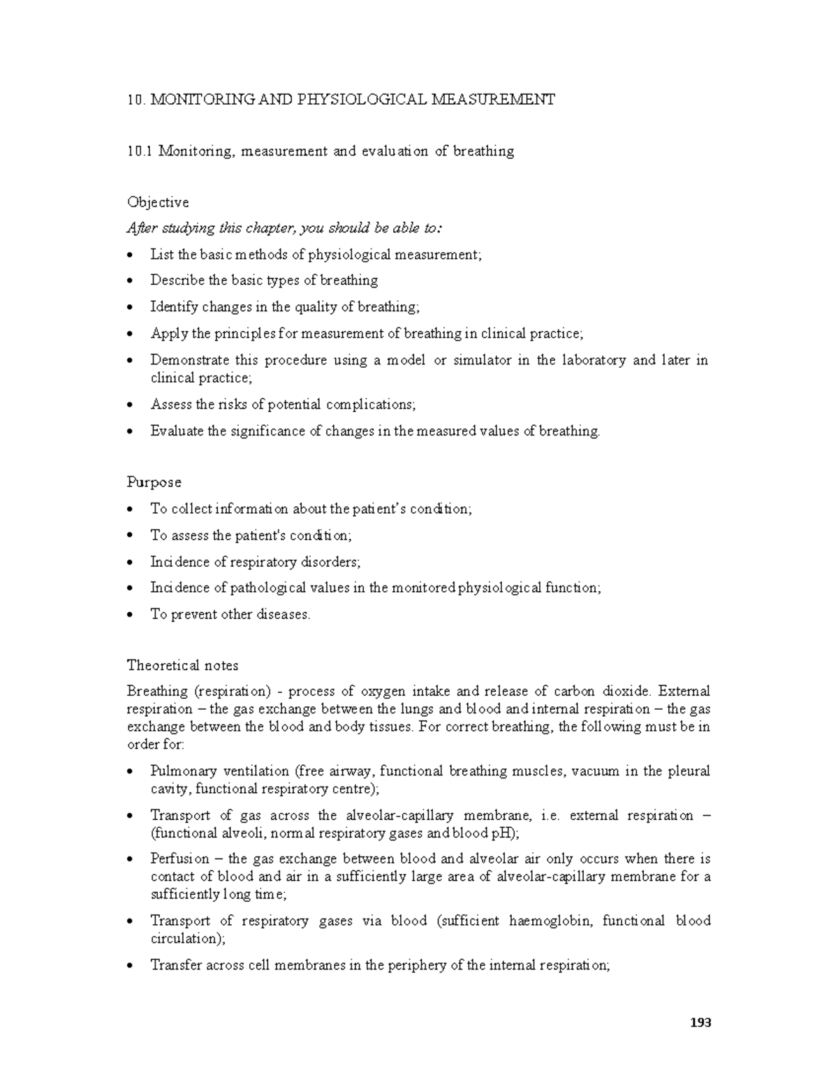 Monitoring, measurement and evaluation of breathing - 10. MONITORING AND PHYSIOLOGICAL ...