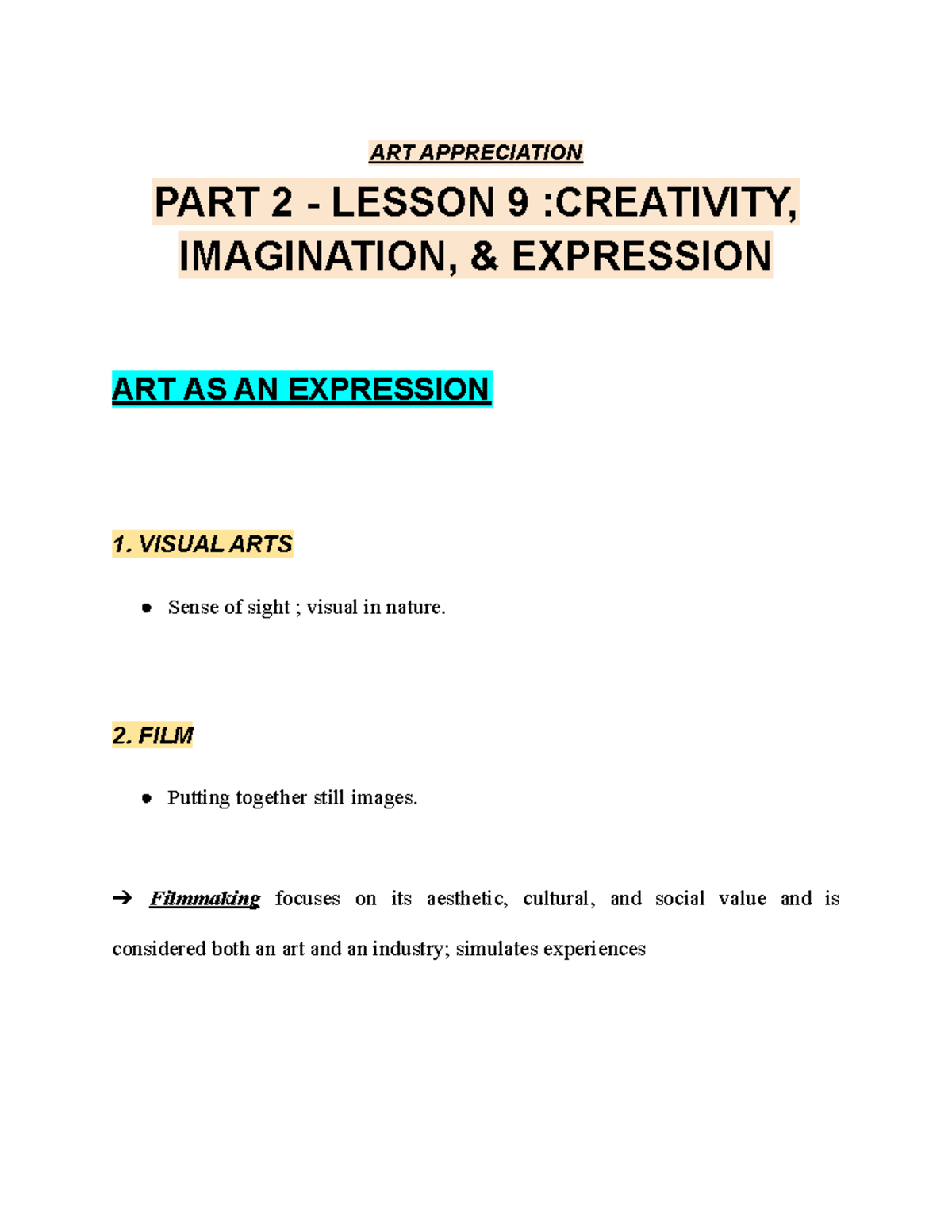 PART 2 - Lesson 9 - ART Appreciation - ART APPRECIATION PART 2 - LESSON ...