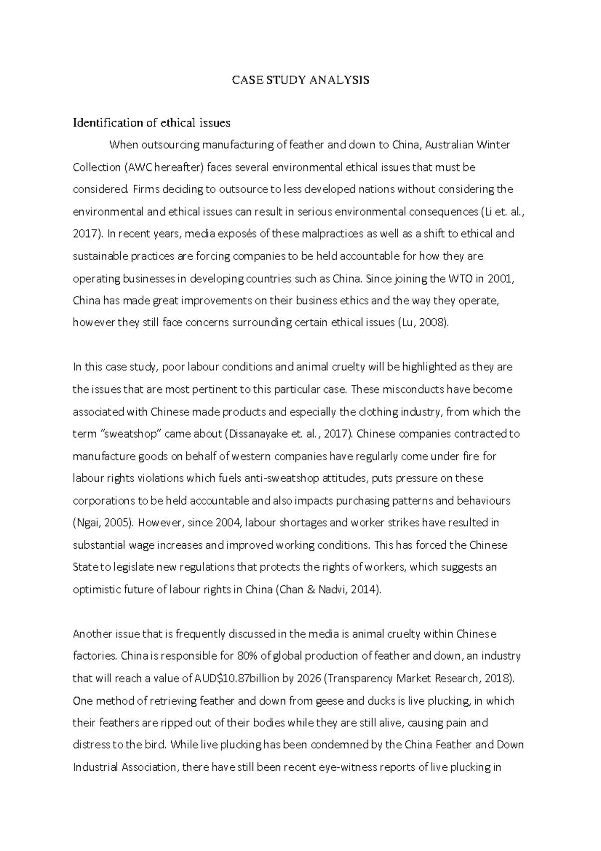 Case Study Final - a1 - CASE STUDY ANALYSIS Identification of ethical ...