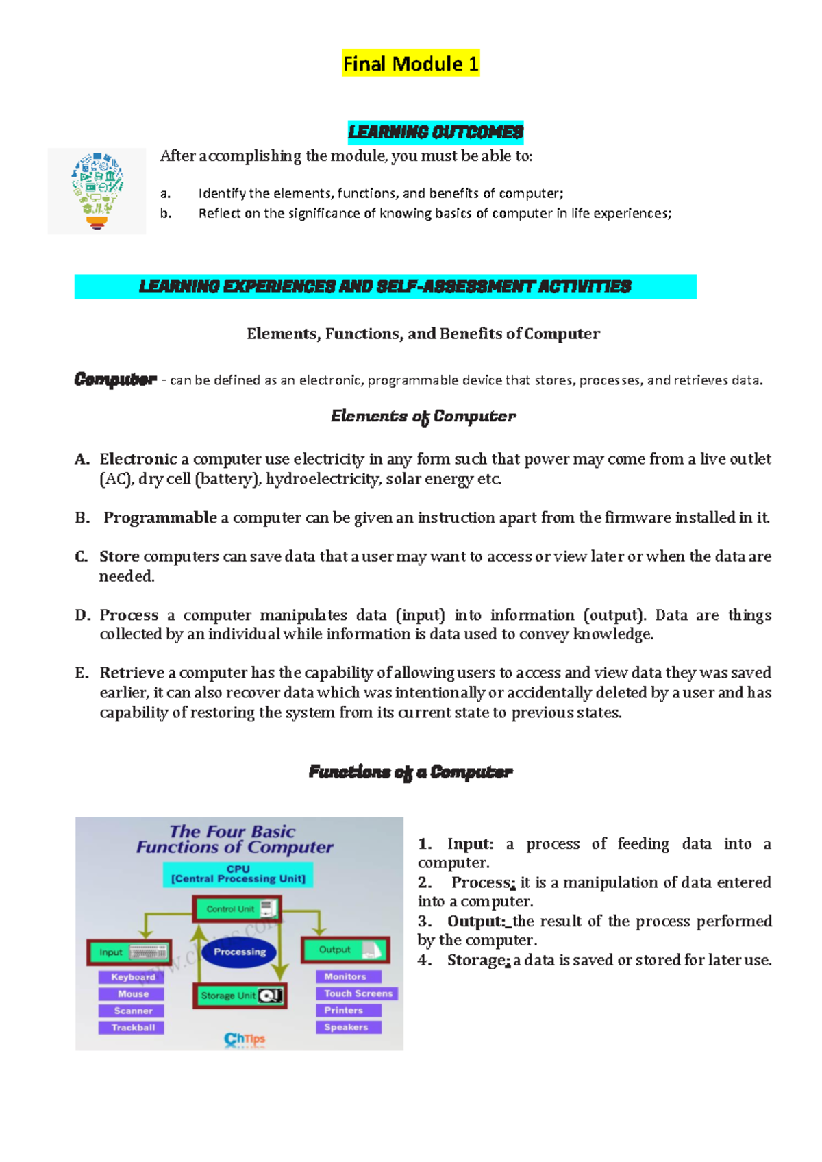 NSG Informatics FM1 - non - Final Module 1 LEARNING OUTCOMES After accomplishing the module, you ...