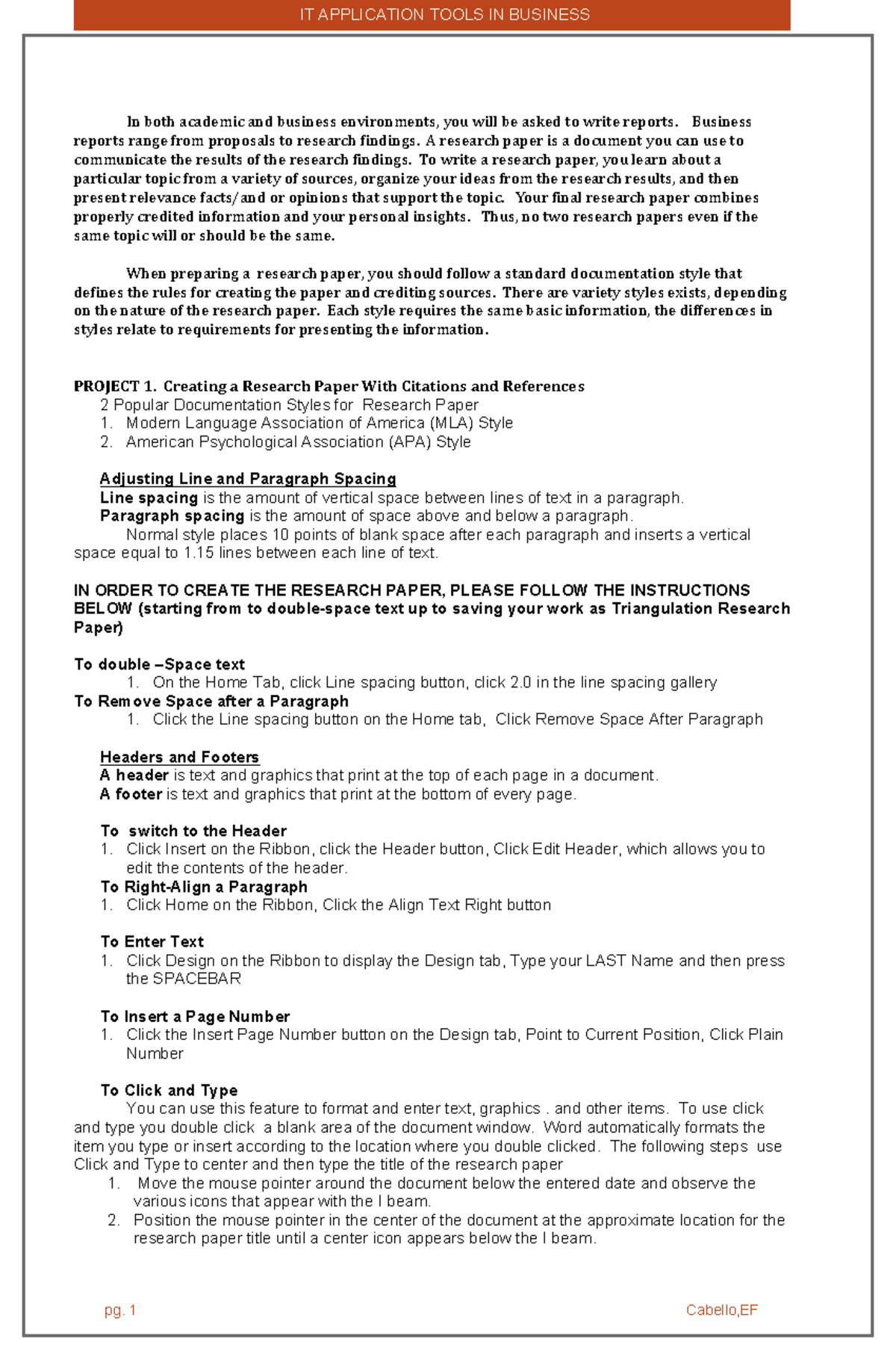 BCS-Creating a Research Paper - In both academic and business ...