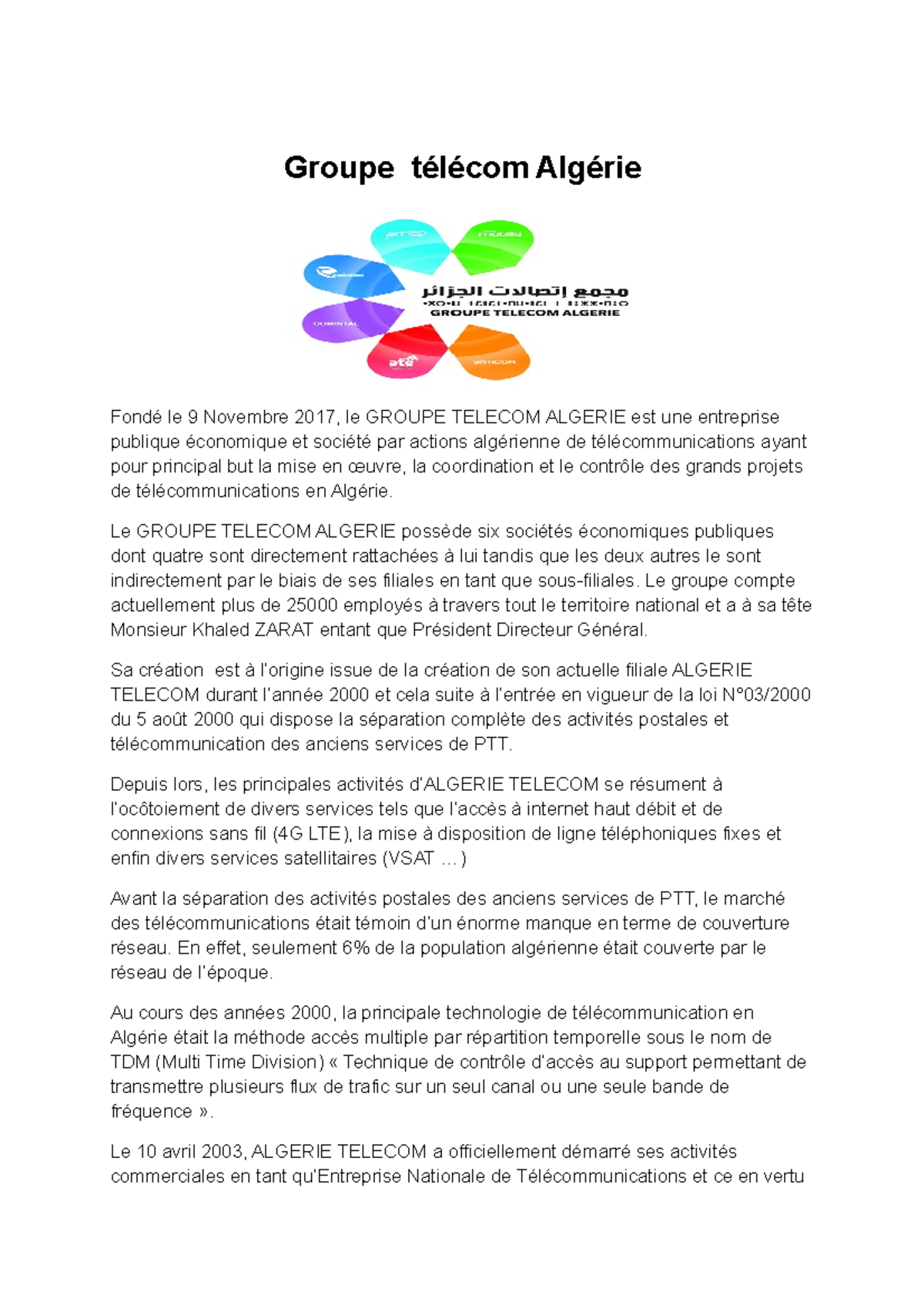 Groupe Algérie télécom - Project Management - Studocu