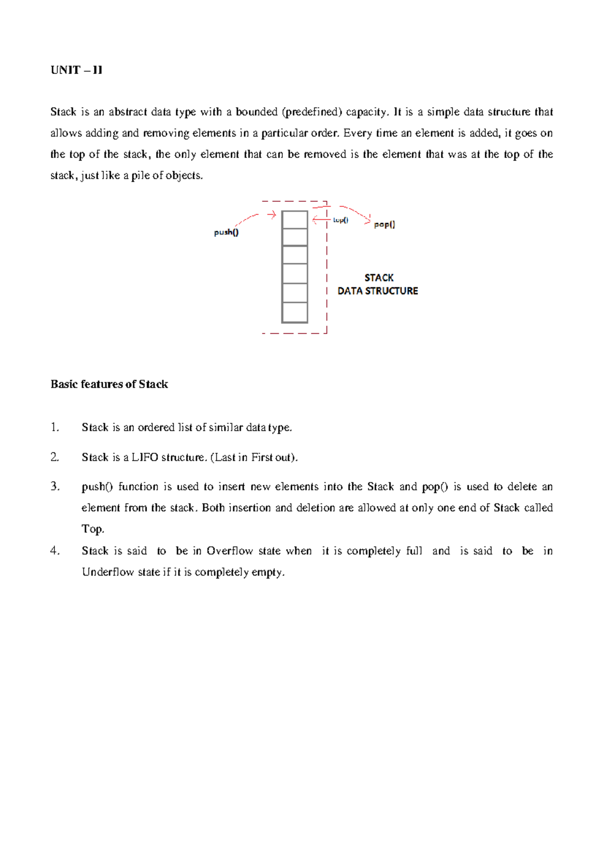 DS UNIT 2 - UNIT – II Stack is an abstract data type with a bounded ...