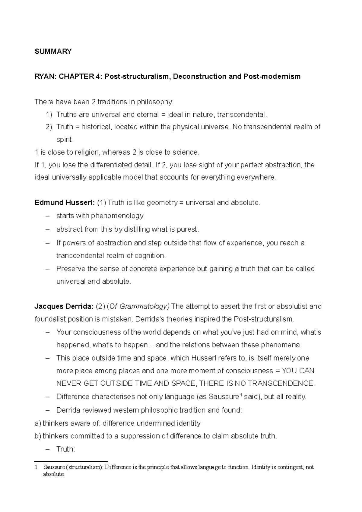 Resum Ryan Post-structuralism - SUMMARY RYAN: CHAPTER 4: Post-structuralism, Deconstruction and ...