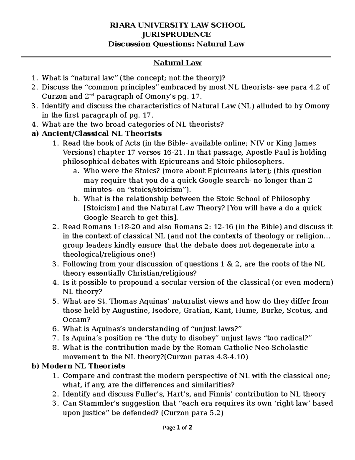 Study Guide Questions- Natural Law - RIARA UNIVERSITY LAW SCHOOL ...
