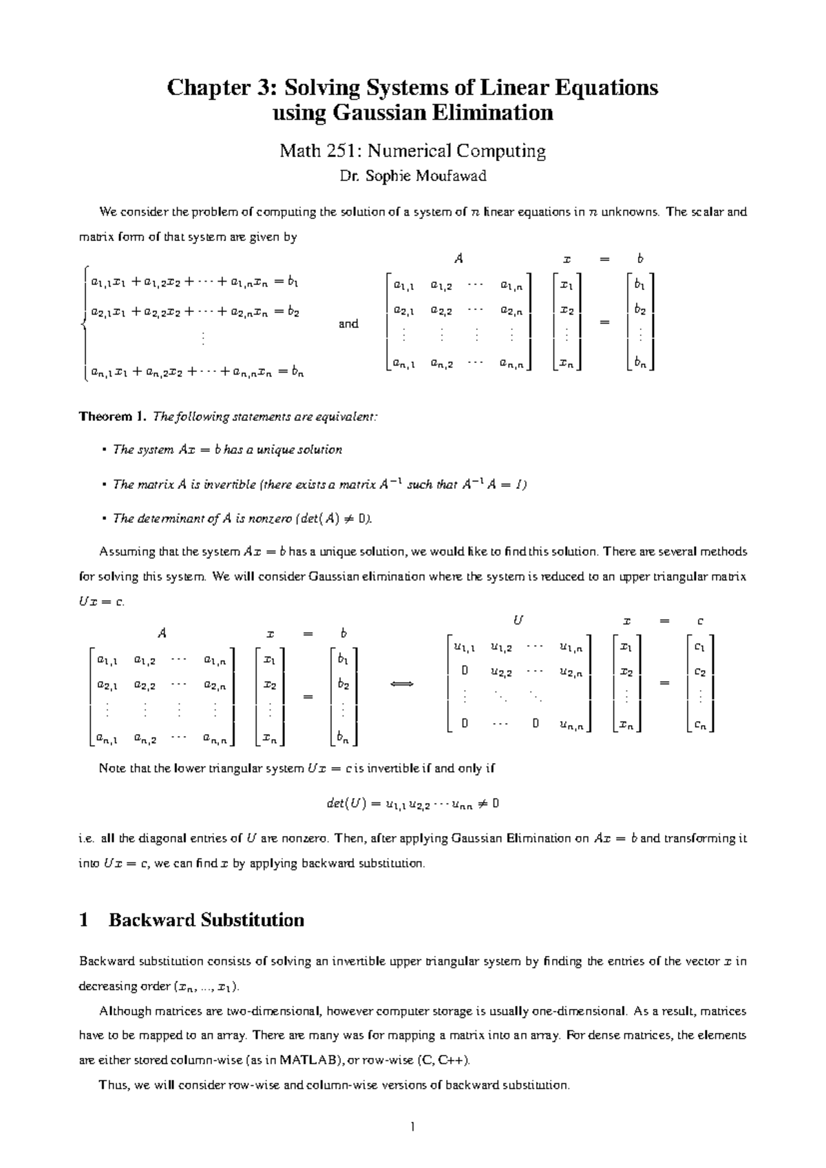 3 - MATH251 CHAPTER3 - Chapter 3: Solving Systems of Linear Equations using Gaussian Elimination ...
