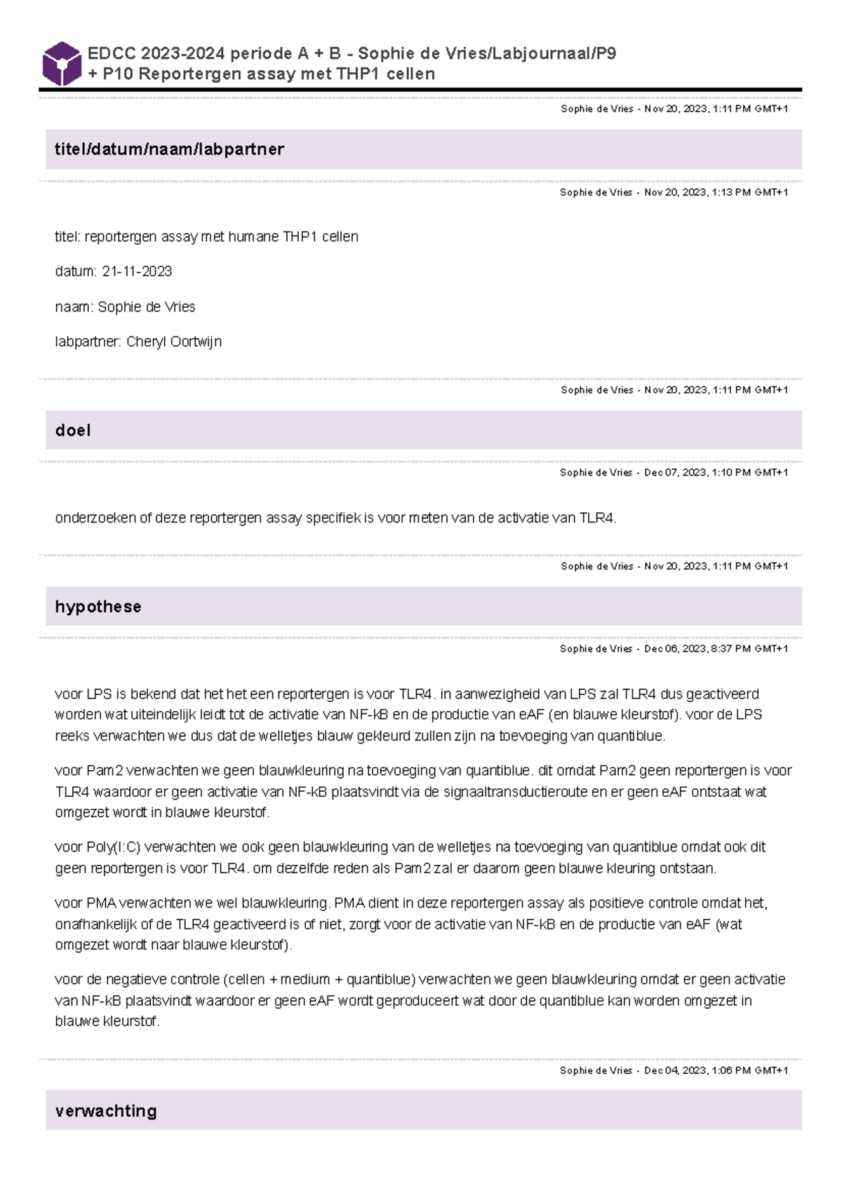 EDCC 2023-2024 periode A + B - Sophie de Vries Labjournaal P9 + P10 ...