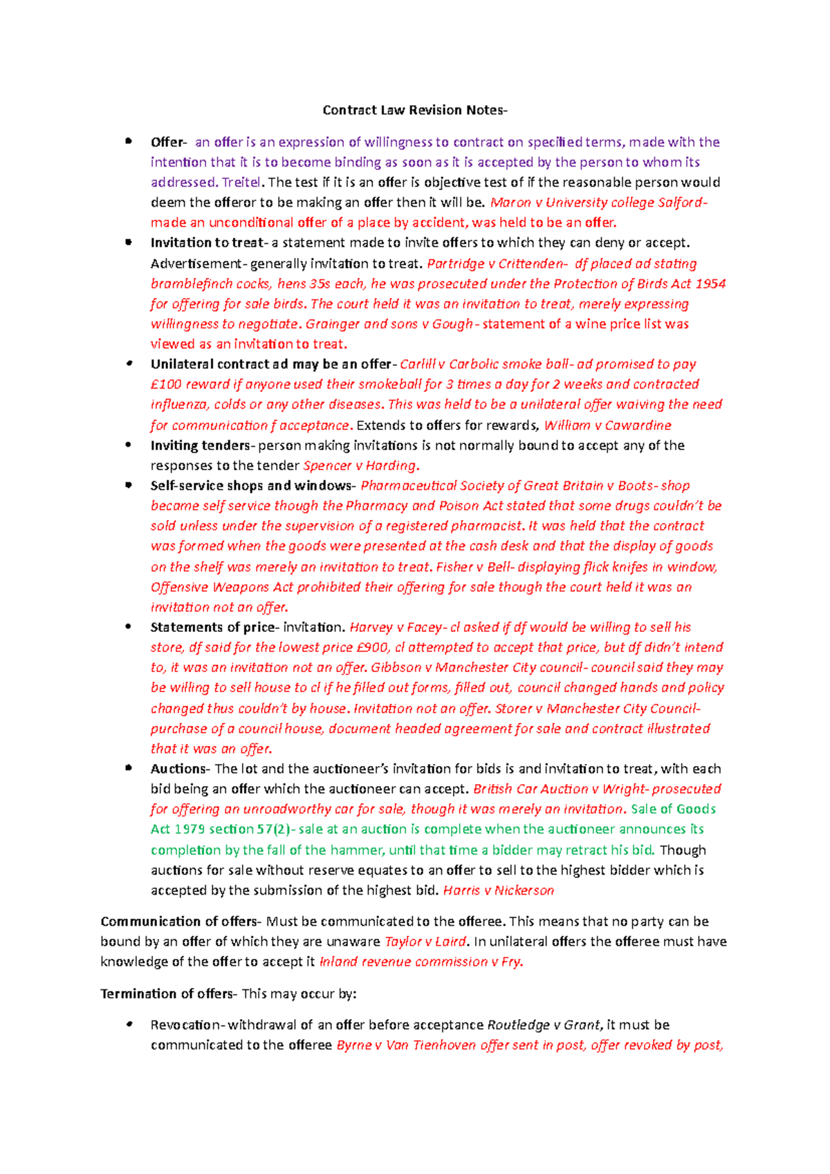 Contract Law Revision Notes (Auto Recovered) - Contract Law Revision ...