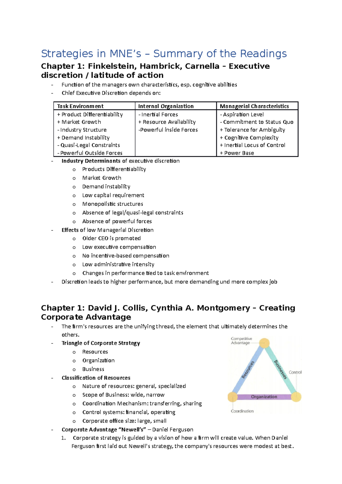 Strategies in MNE - Readings - Strategies in MNE’s – Summary of the ...