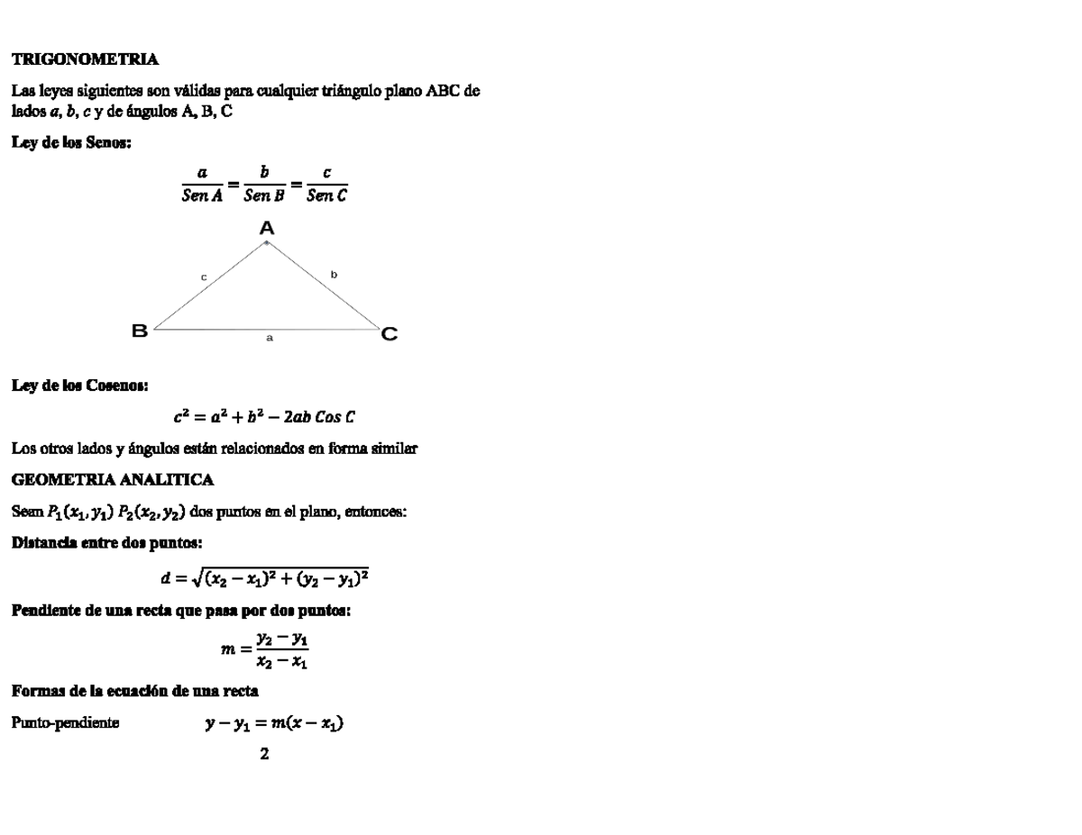 Formulario calculo - para practicar - calculo vectorial - Studocu