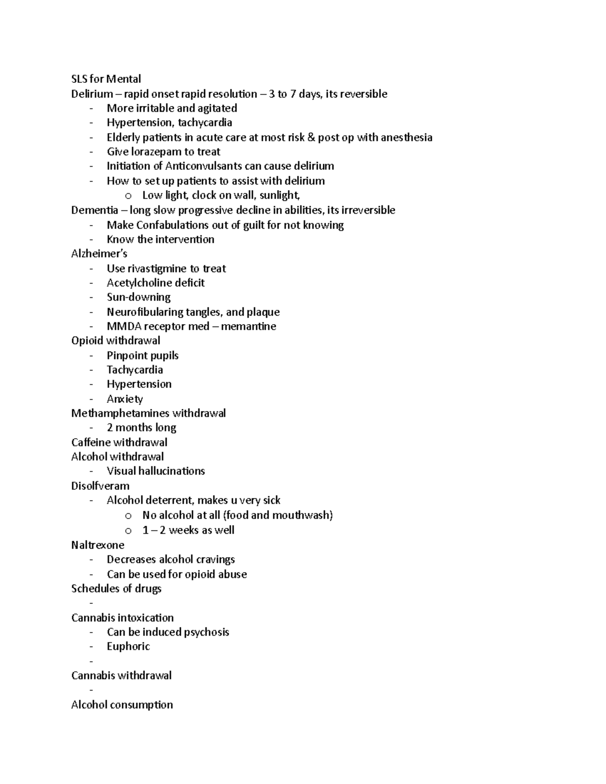 Student led review session - SLS for Mental Delirium – rapid onset ...