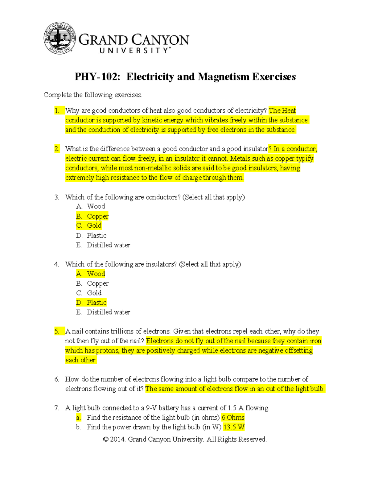 Phy 102 week 4 worksheet - PHY-102: Electricity and Magnetism Exercises ...