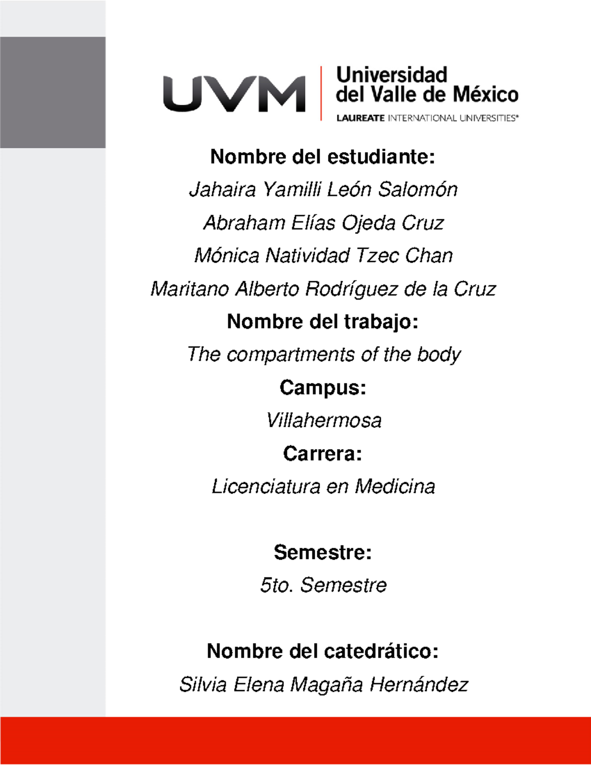 Compartments OF THE BODY - Nombre del estudiante: Jahaira Yamilli León ...