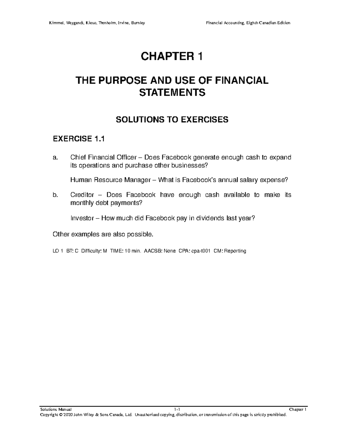 Solutions to Exercises Chapter 1 - CHAPTER 1 THE PURPOSE AND USE OF ...