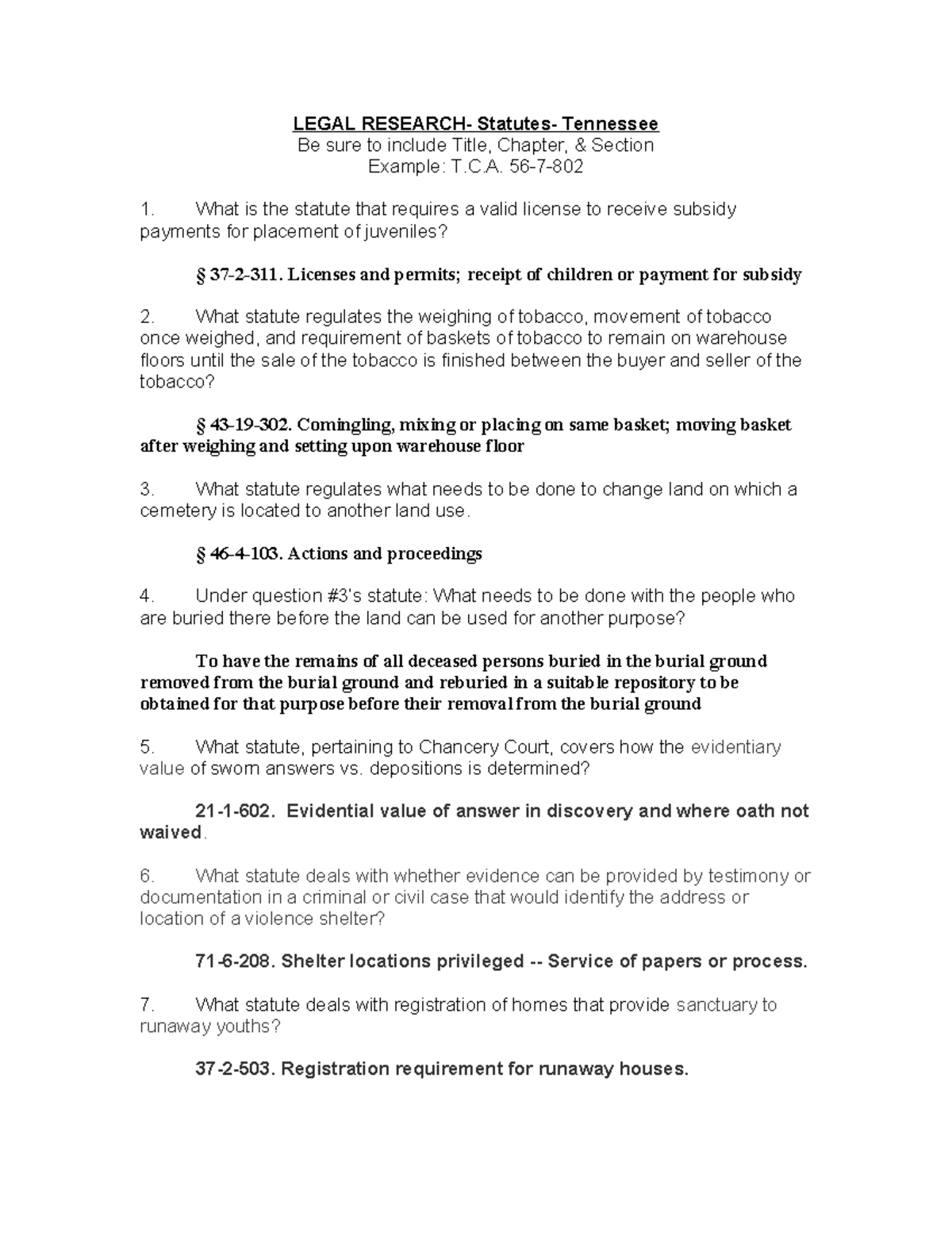 Legal Research worksheet 4 Answers - LEGAL RESEARCH- Statutes ...