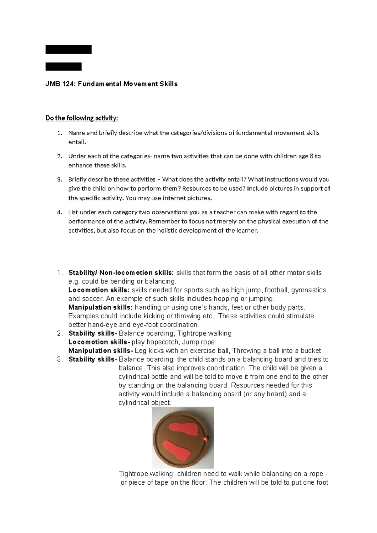 JMB 124 Fundametal motor skills - Chelsea Khan U JMB 124: Fundamental ...
